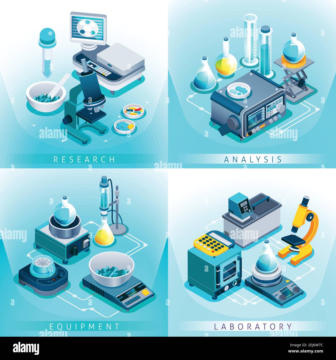 Isometric design concept with laboratory equipment for research and ...