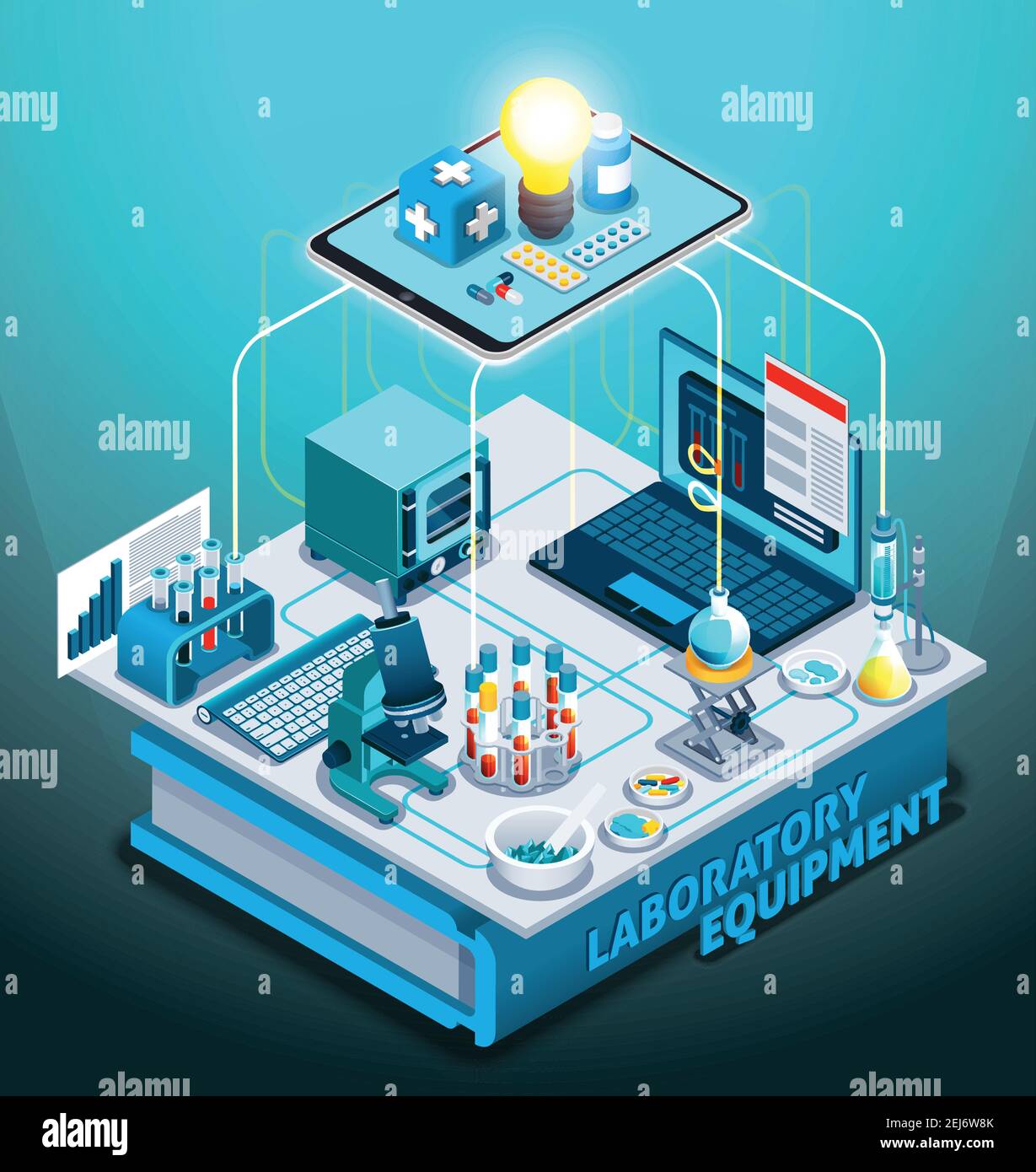 Laboratory equipment isometric composition on gradient background with ...