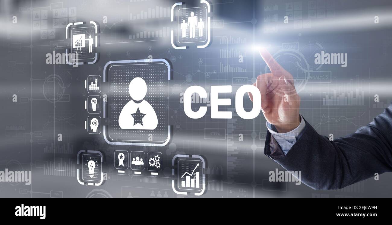 CEO concept. Businessman pressing virtual screen inscription boss Stock ...