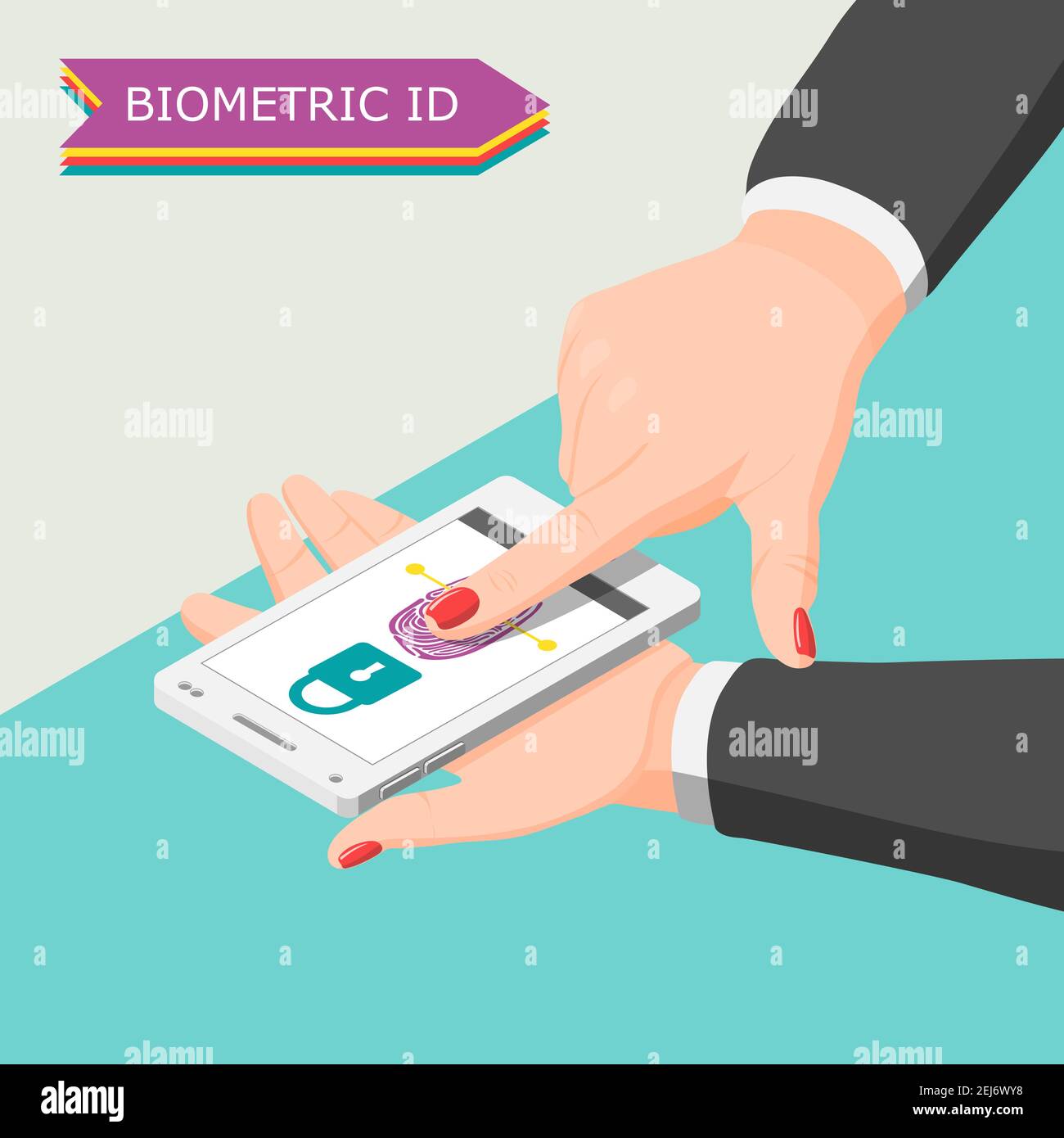 Biometric ID background with human hand scanning by finger scan app on ...