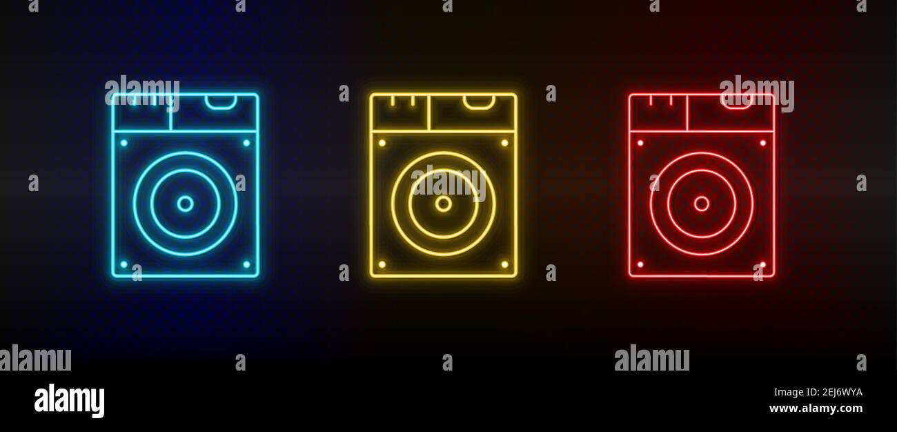 Neon icon set Disk drive. Set of red, blue, yellow neon vector icon ...