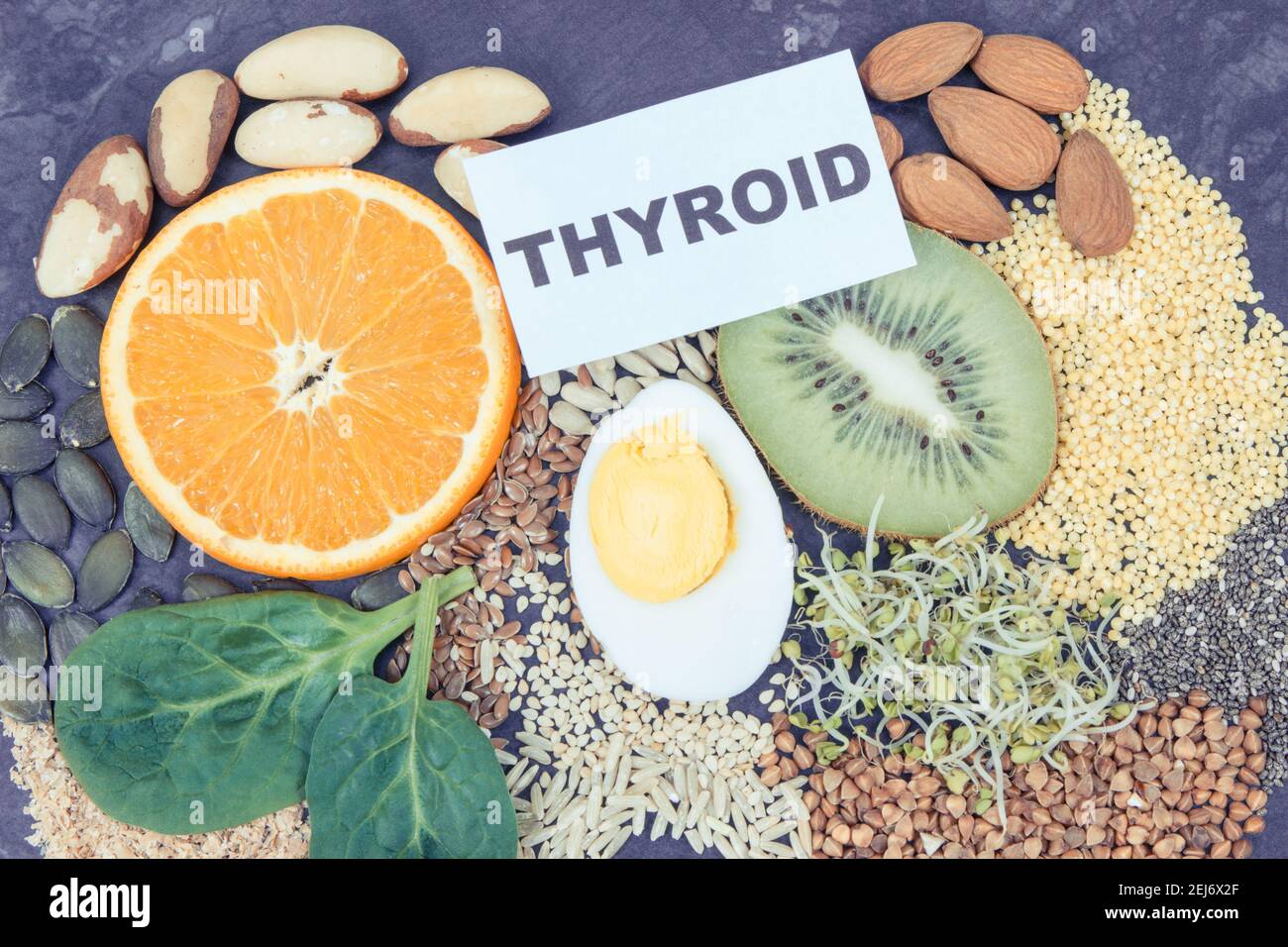 Nutritious natural ingredients for healthy thyroid. Food containing ...