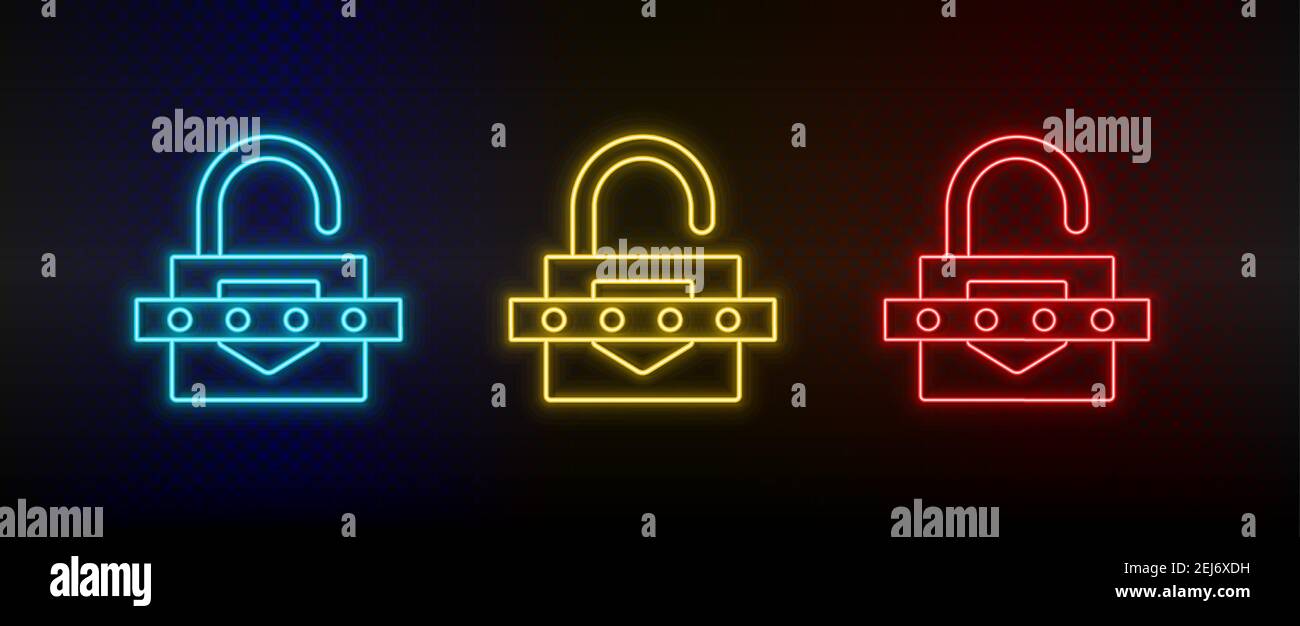 Neon icon set Key lock password. Set of red, blue, yellow neon vector ...
