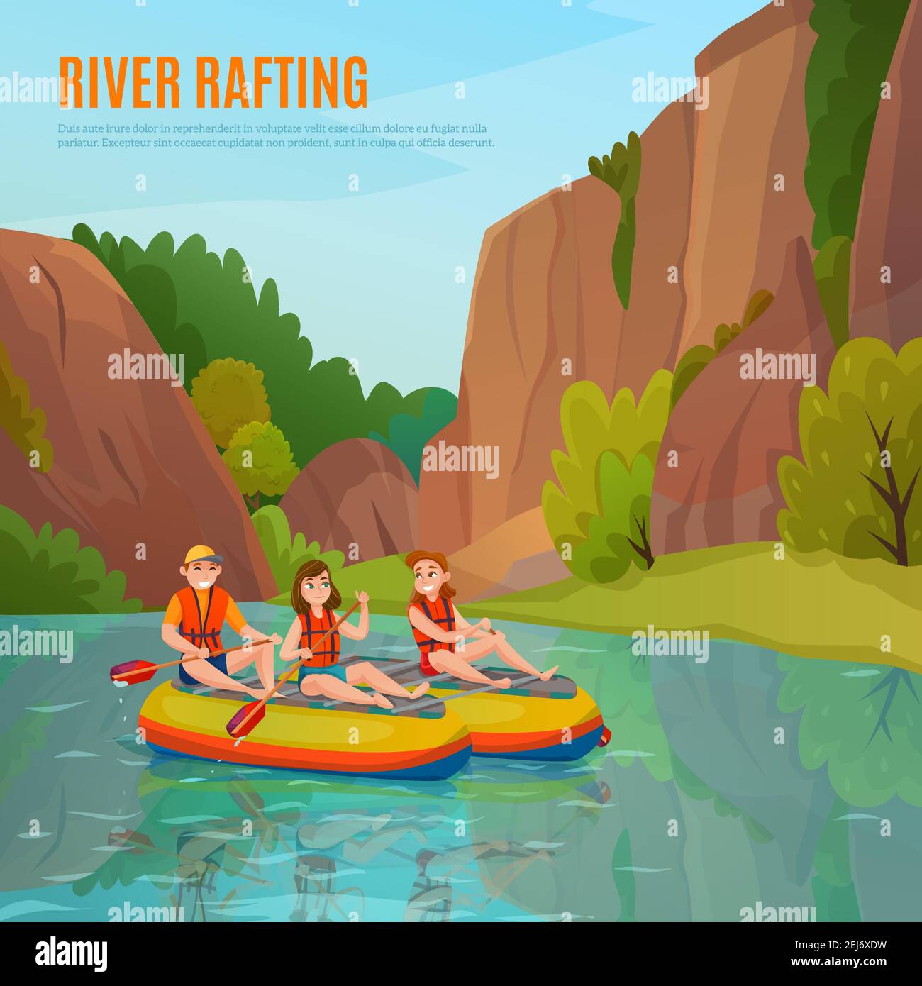 River rafting people composition with cartoon style human characters ...
