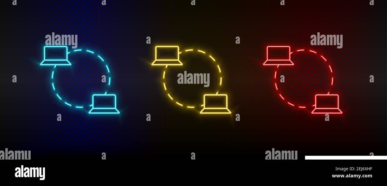 Neon icon set Computer data. Set of red, blue, yellow neon vector icon ...
