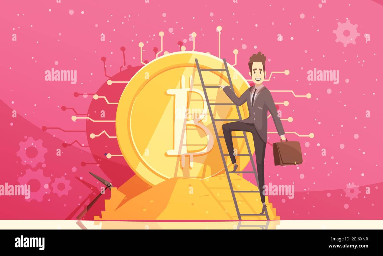 Bitcoin design composition with businessman holding briefcase and ...