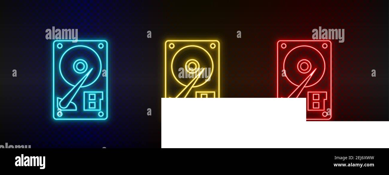 Neon icon set Harddisk. Set of red, blue, yellow neon vector icon Stock ...