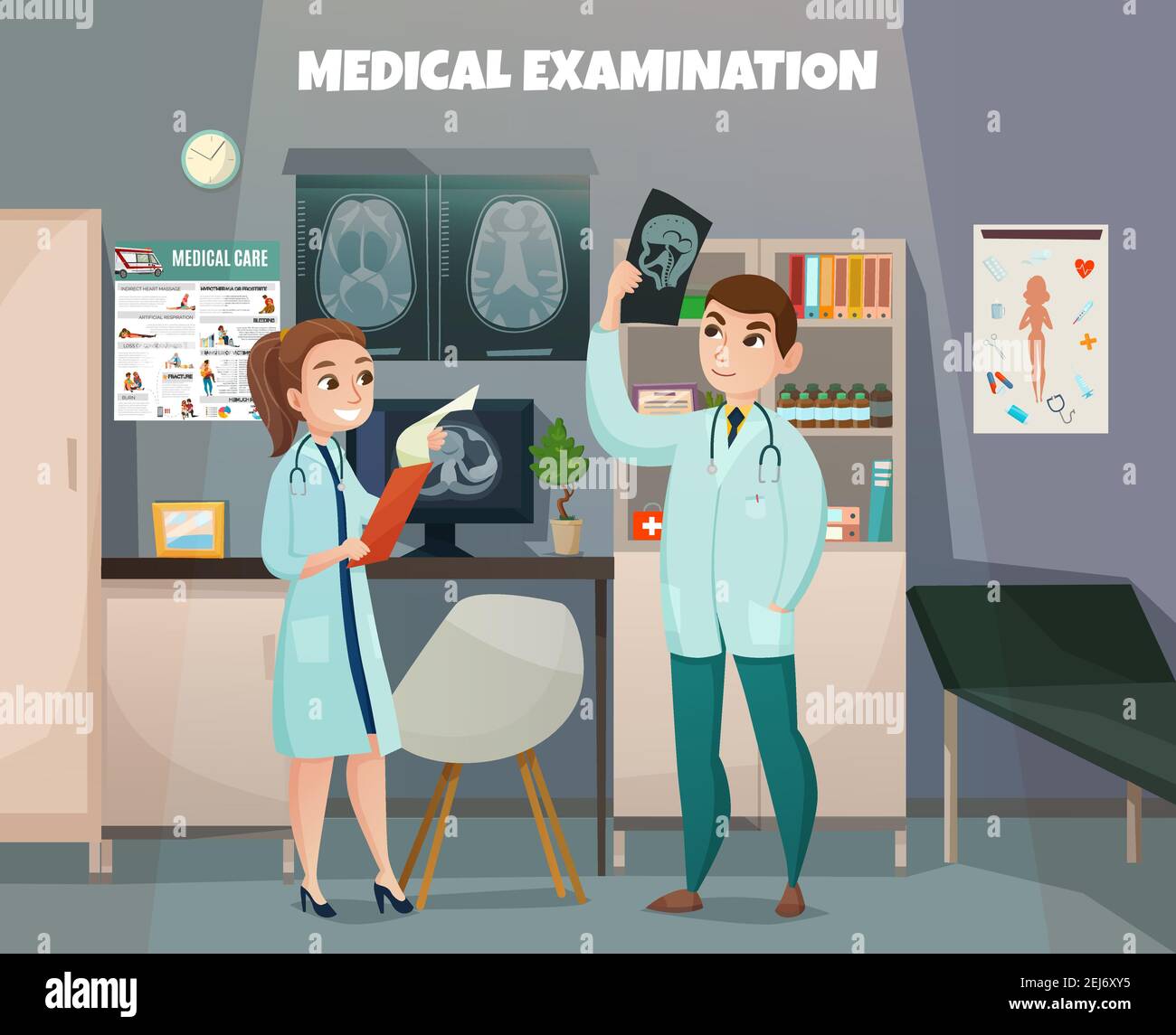 Doctors profession composition with clinic office room environment ...