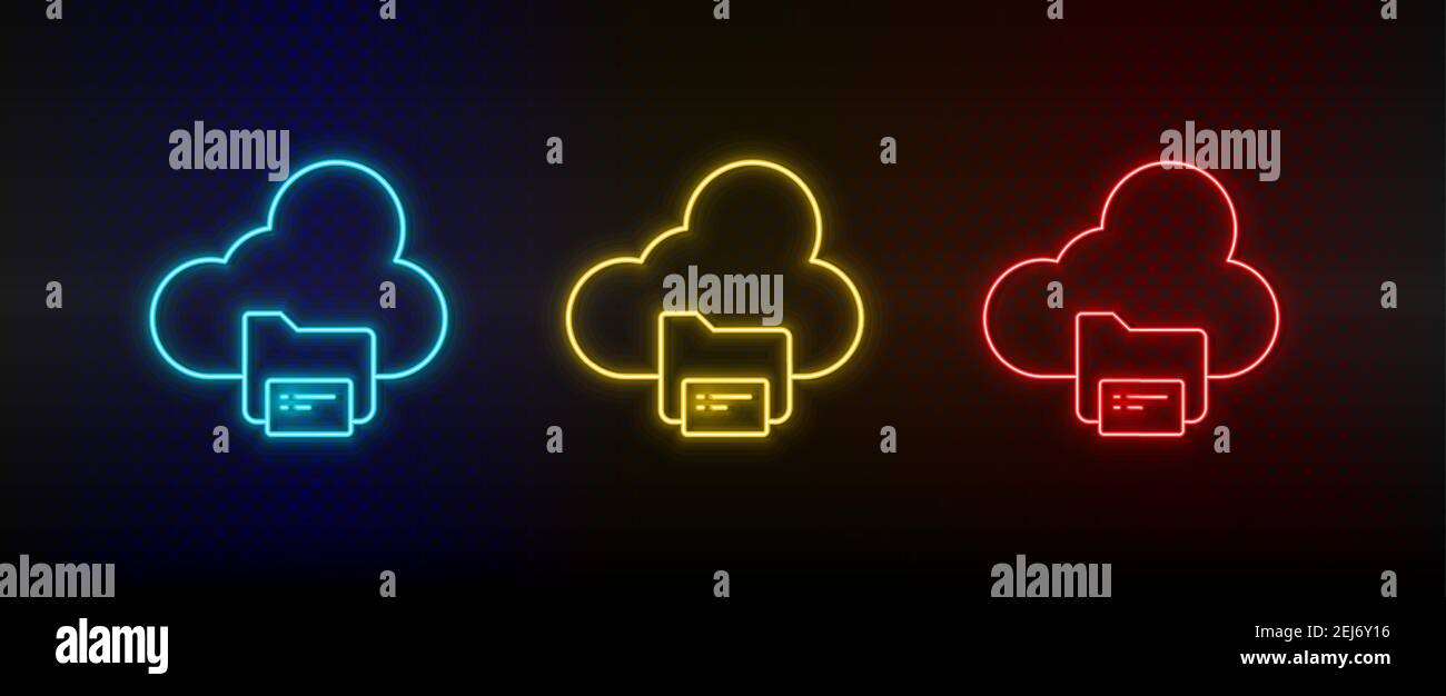 Neon icon set Backup cloud files. Set of red, blue, yellow neon vector ...