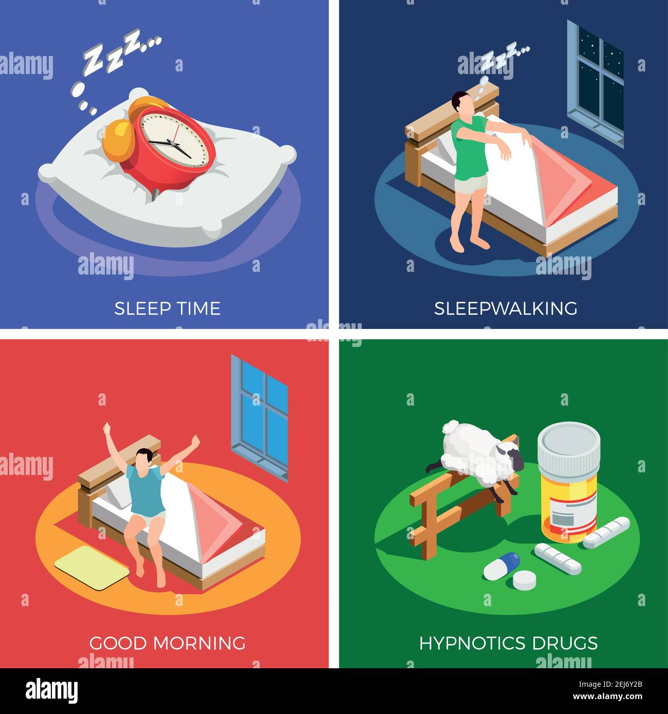 Sleep time isometric design concept with walking during dream, healthy ...