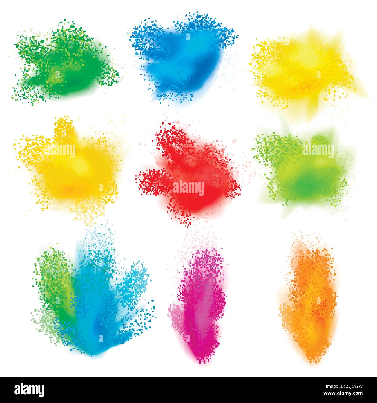 Holi paint set of realistic splashes isolated images of colored paint ...