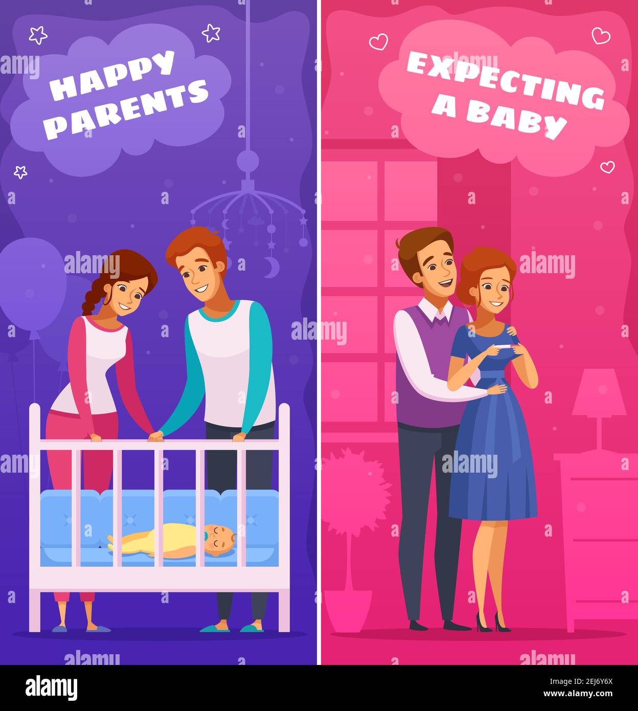 Pregnancy cartoon banners with expecting of baby, happy family, newborn ...