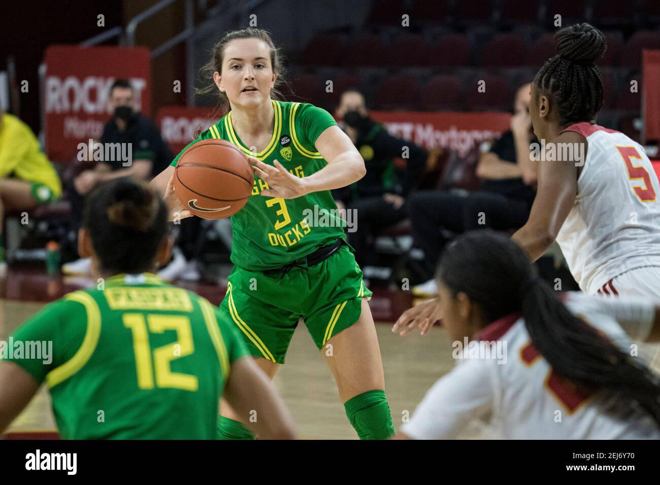 Oregon Ducks guard Taylor Chavez (3) makes a pass during an NCAA women ...