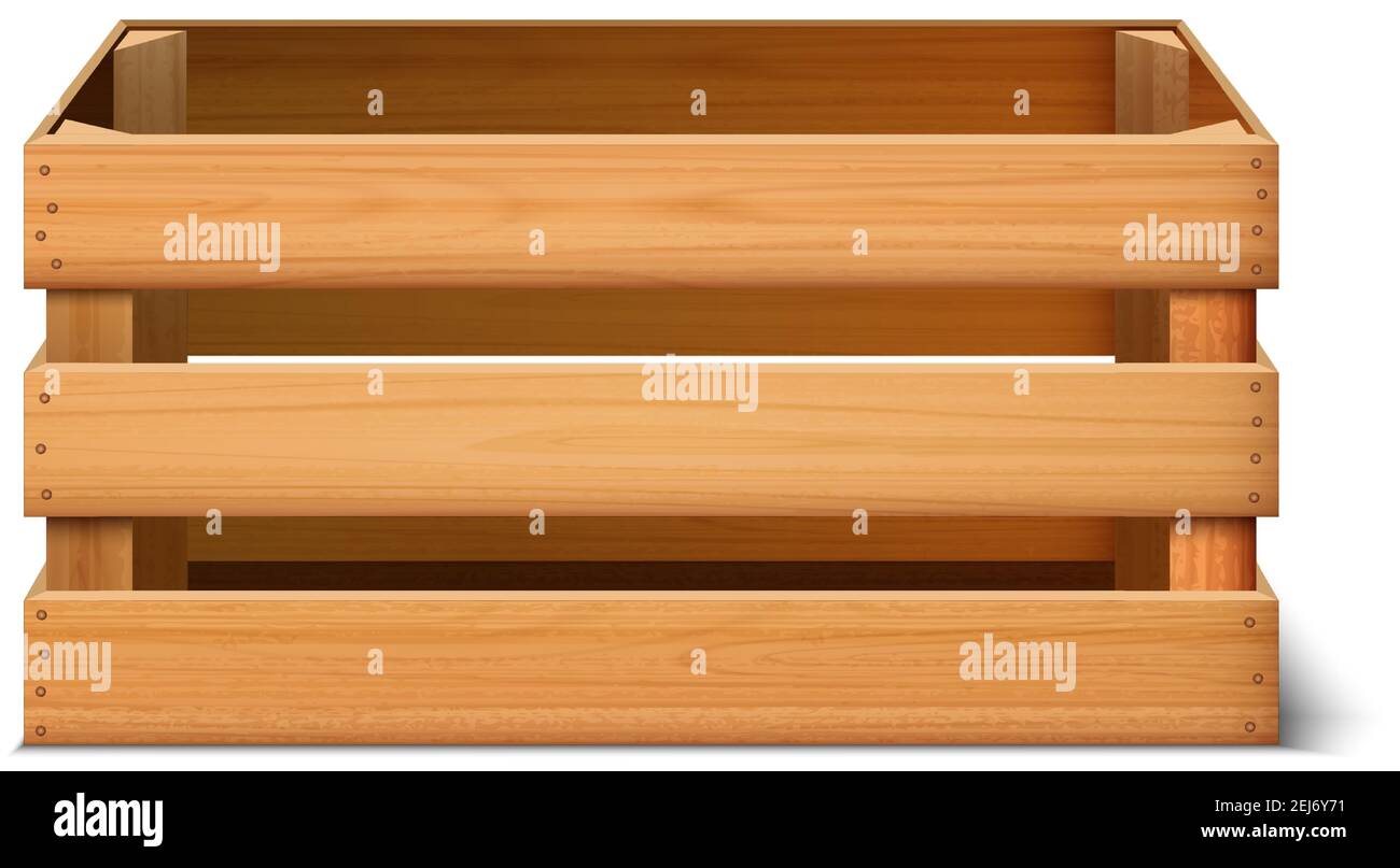 3d realistic vector cargo storage wooden box front view. Isolated on ...