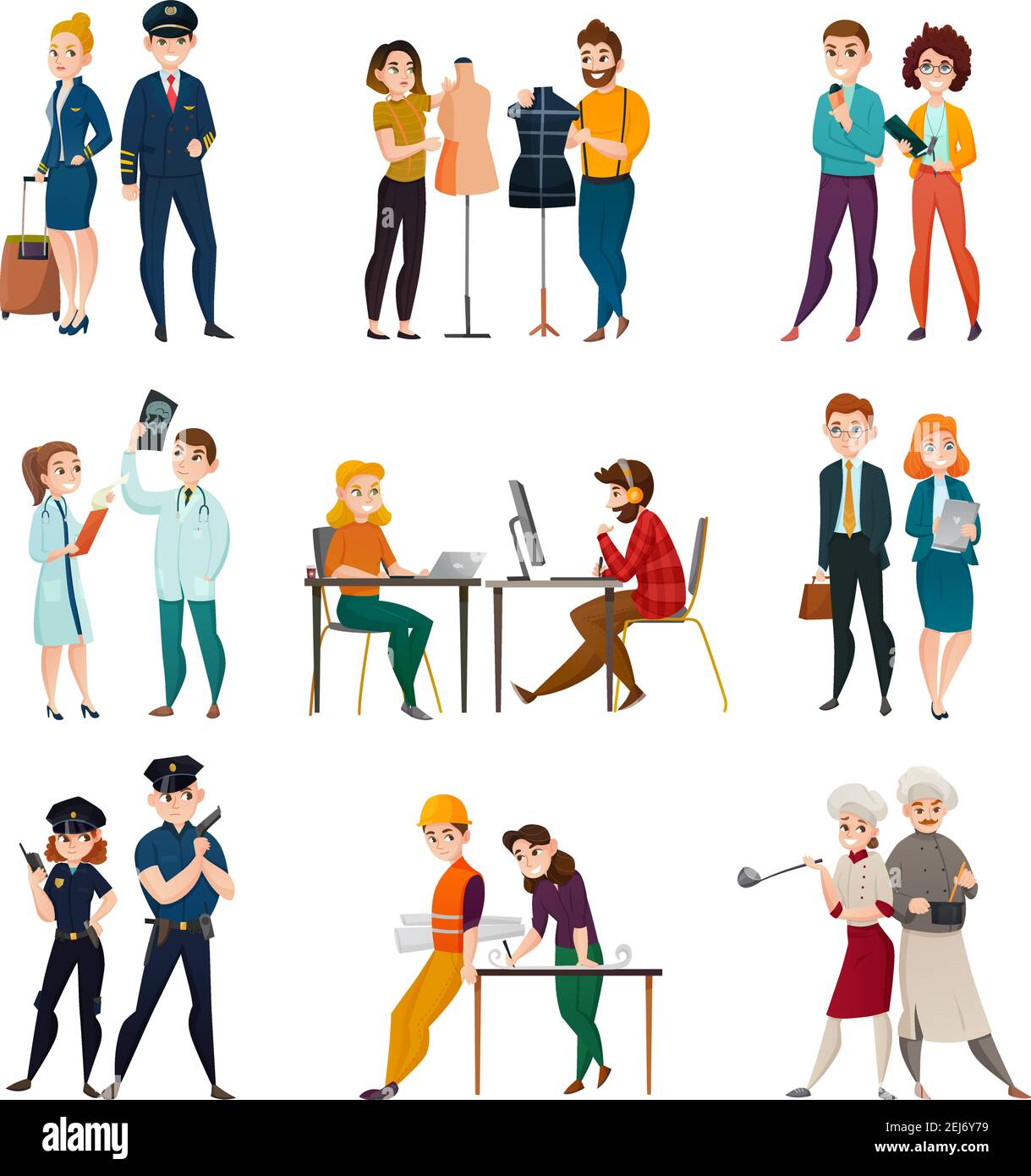 Different professions set of isolated doodle style human characters ...