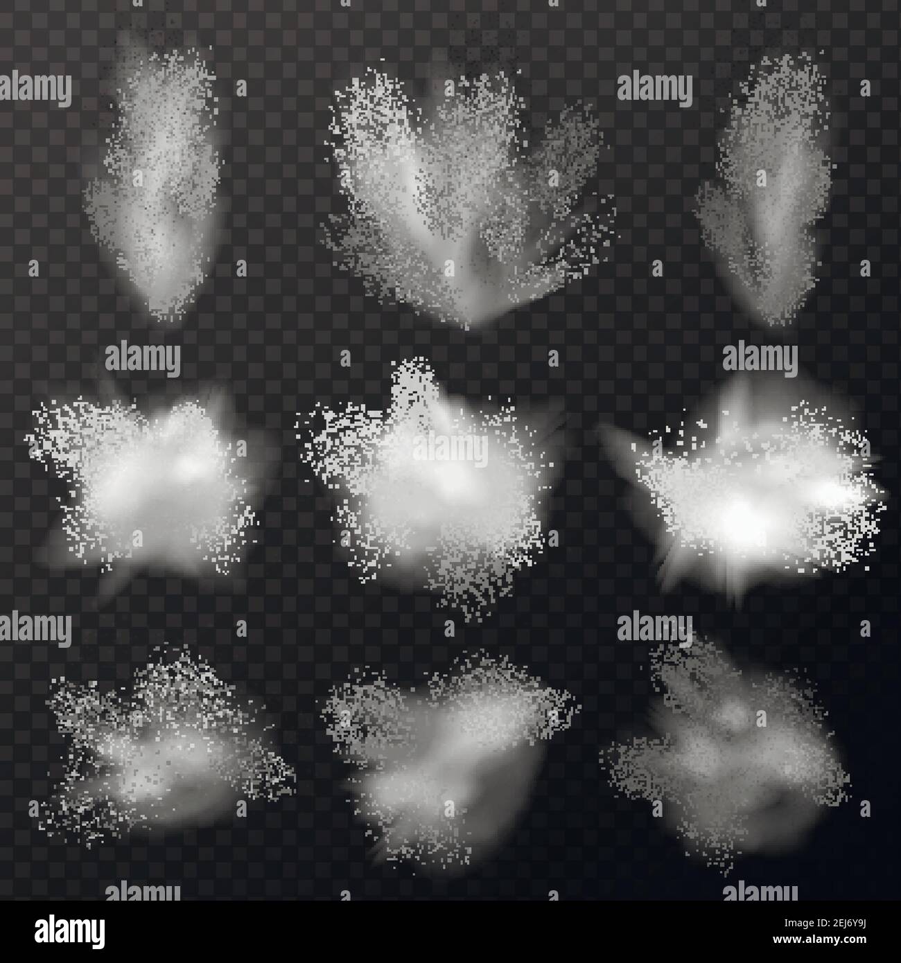 Explosion set of realistic explosive clouds with translucent vapour fog ...