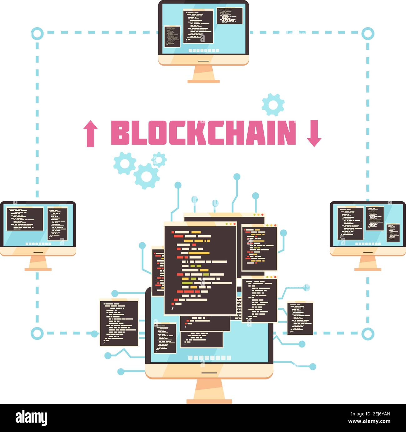 Blockchain technology design concept showing communication between ...