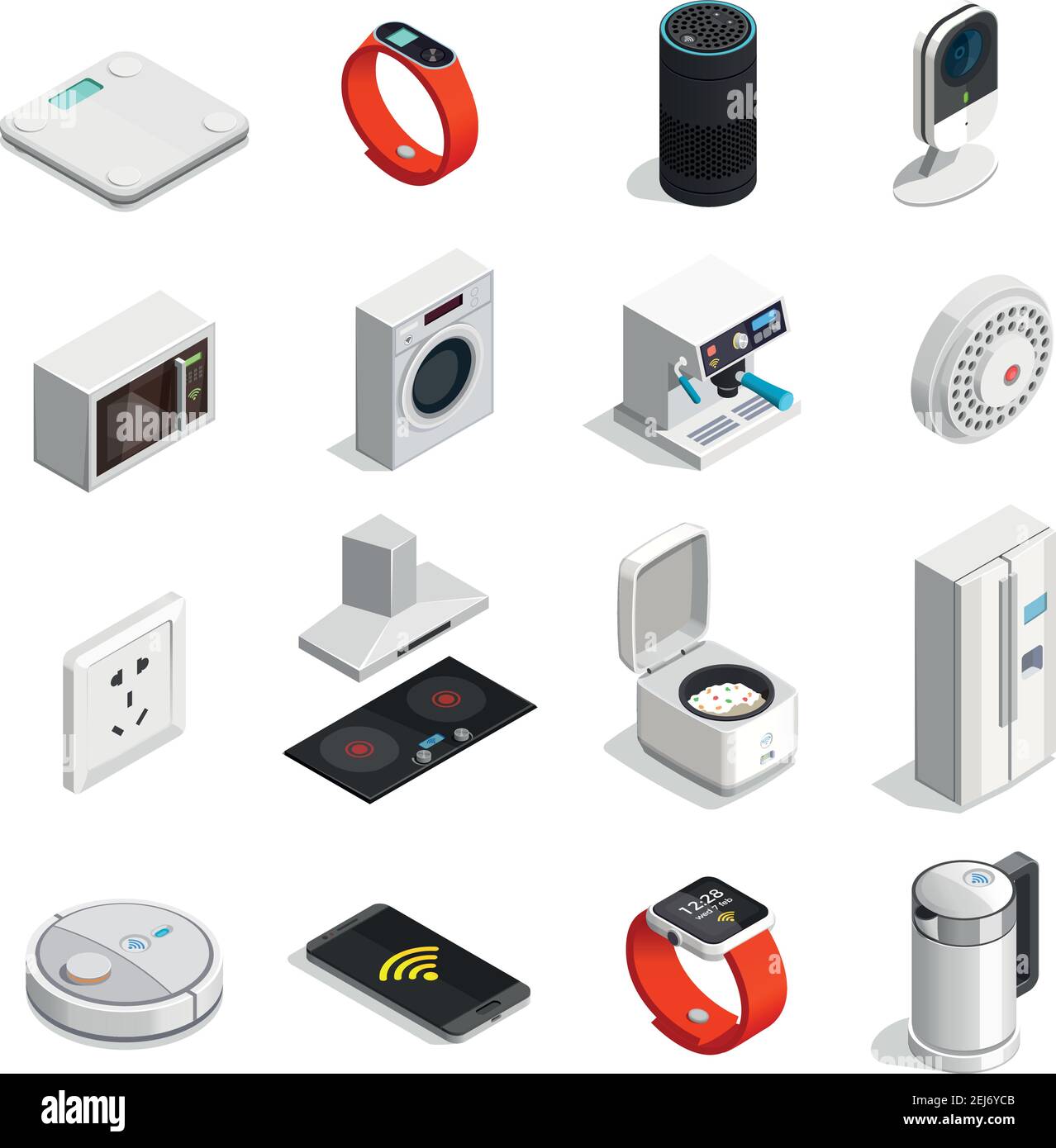 Internet of things set of isometric icons with wireless connect, mobile ...