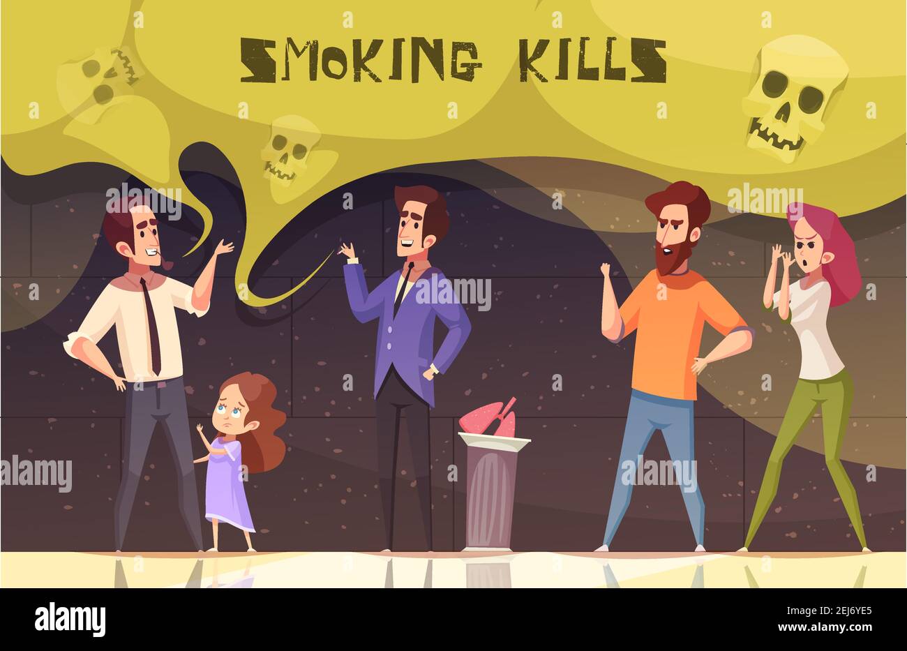 Smoking kills poster with male and female characters agitating smoker ...