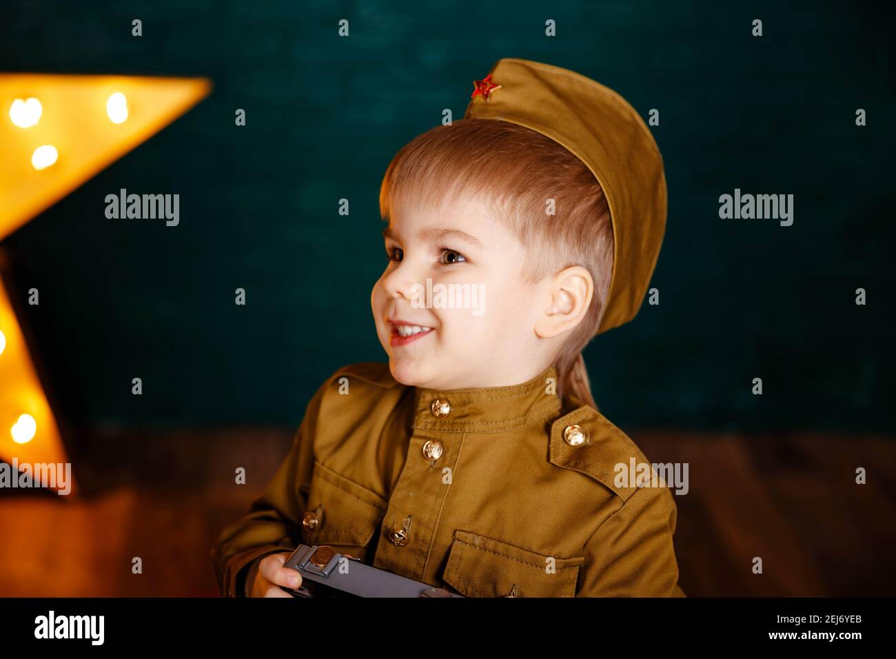 Boy playing soldier. Army thee kid. Little patriot. Young soldier Stock ...