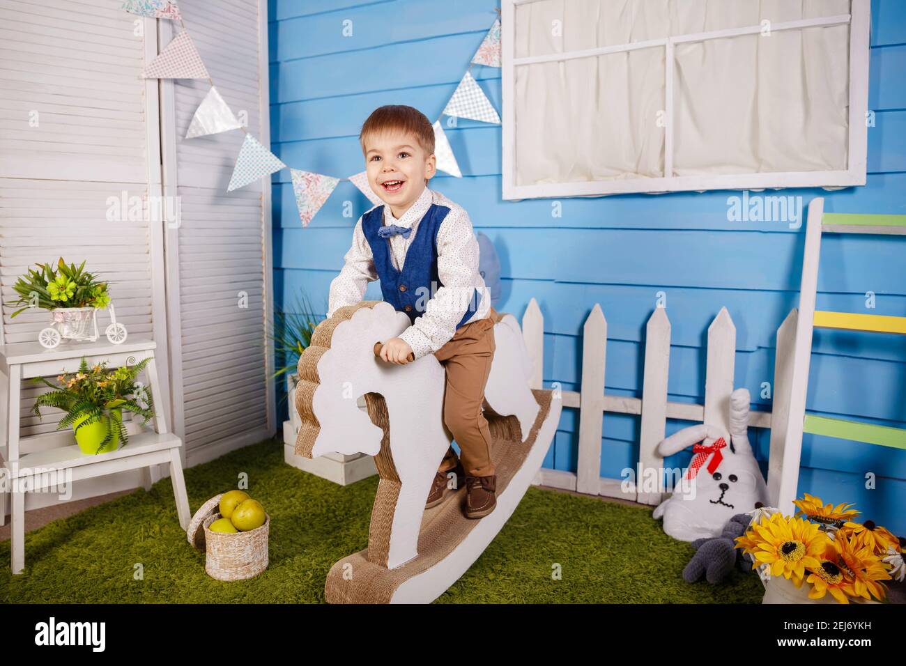 Birthday party for cute child. Fun, joy, celebration and holiday Stock ...