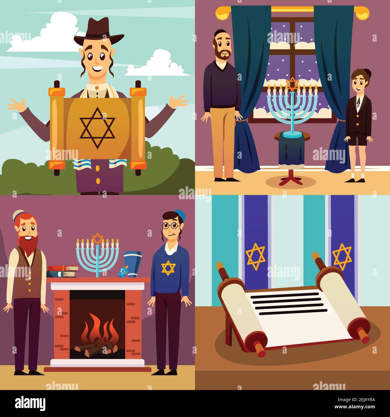 Cartoon jews characters 2x2 design concept collection of flat images ...