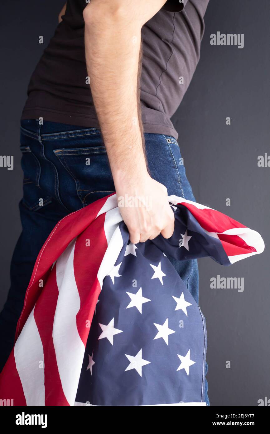 US flag and a silhouette of a man Stock Photo - Alamy