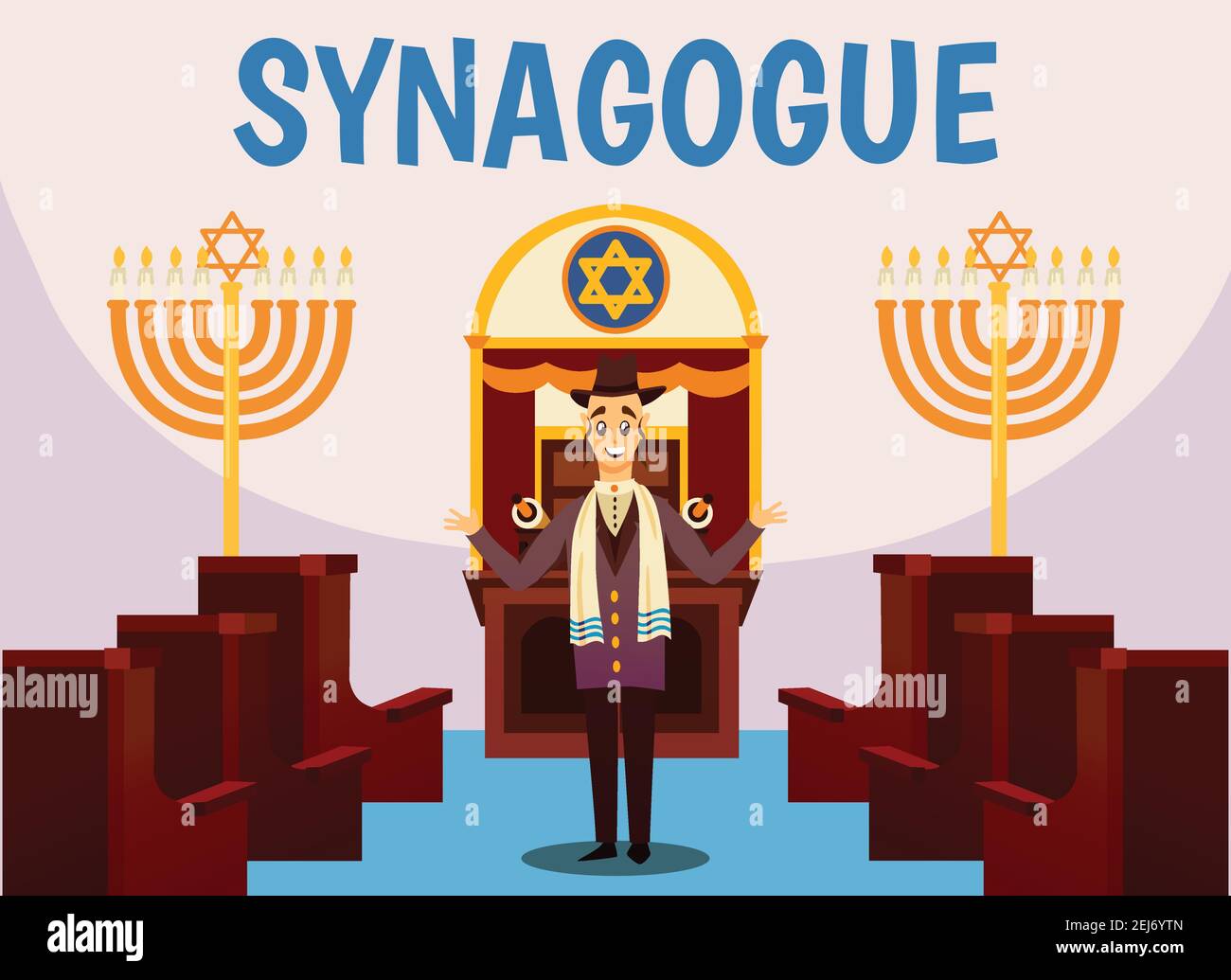Cartoon jews characters composition with flat images of synagogue ...