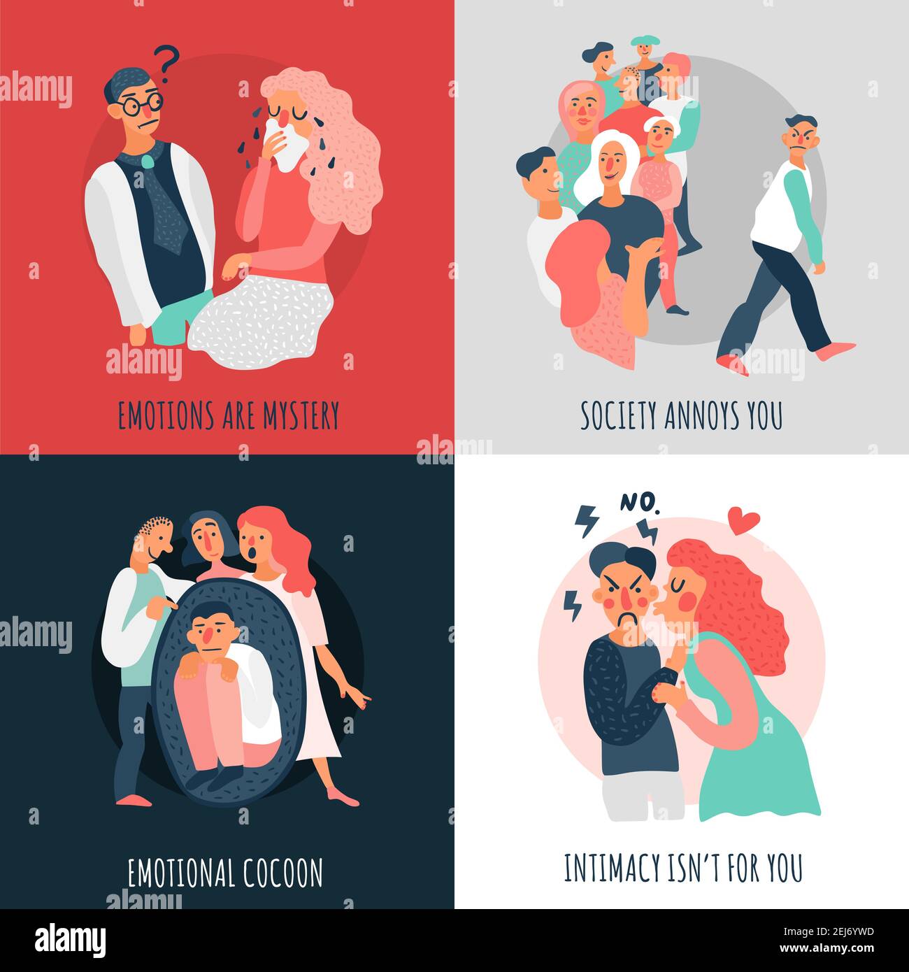 Sociopath design concept with emotional cocoon, problems with intimacy ...