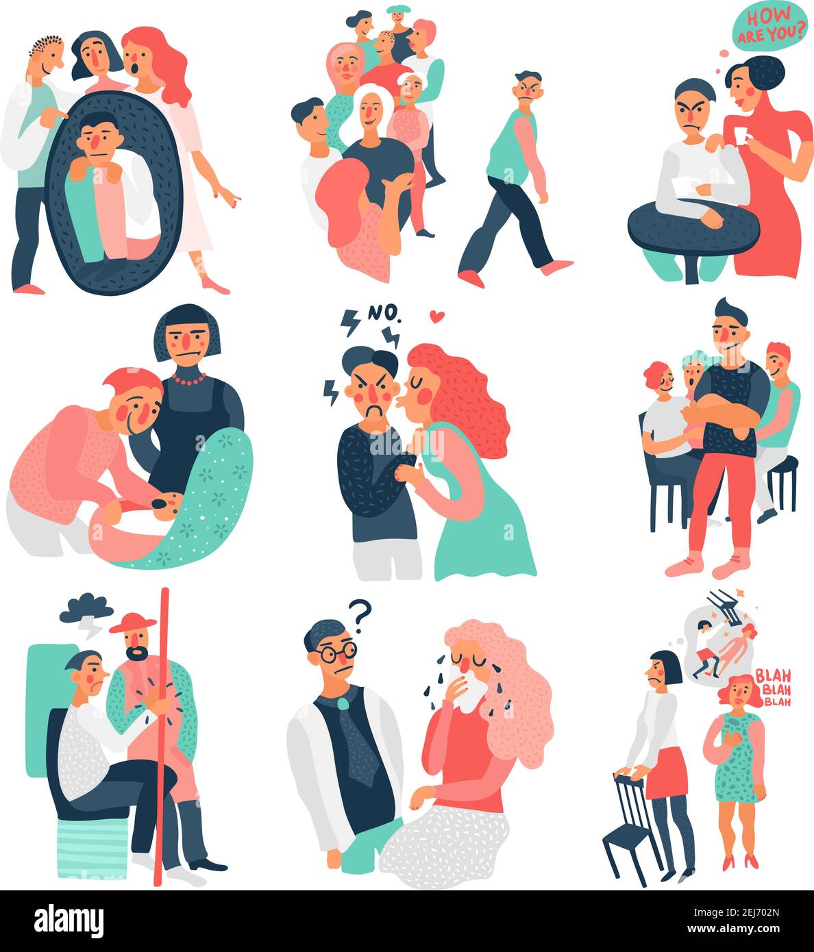 Sociopathy icons set with communication symbols flat isolated vector ...