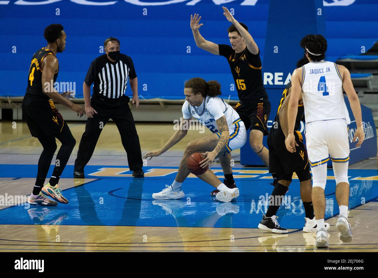 Arizona State Sun Devils forward John Olmsted (15) defends against UCLA ...