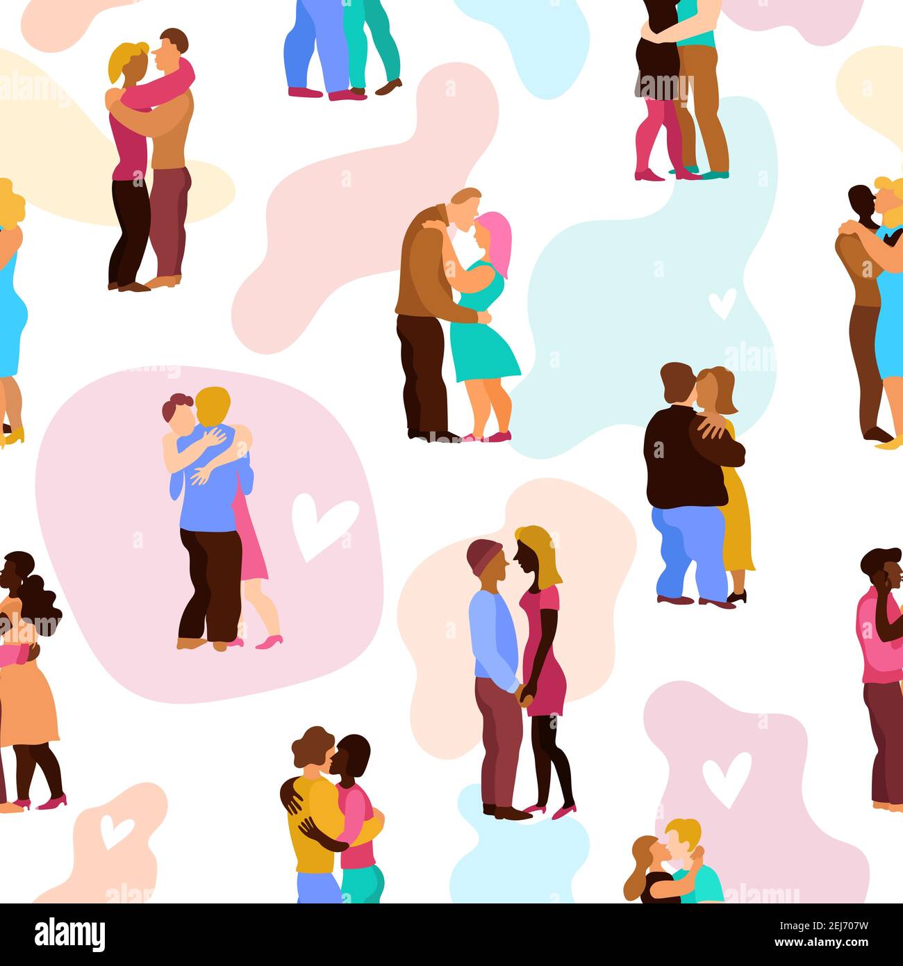 Love hugs seamless pattern with persons during embraces on white ...