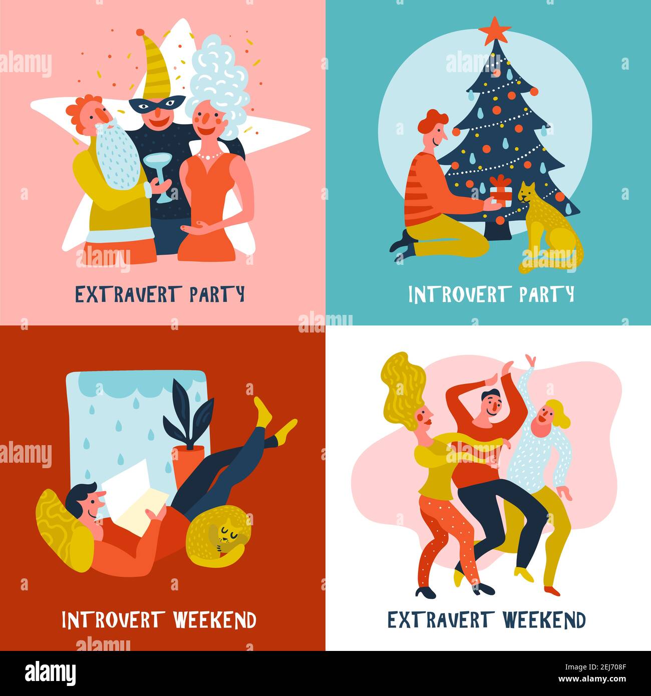 Hand drawn design concept with extrovert and introvert during festive ...
