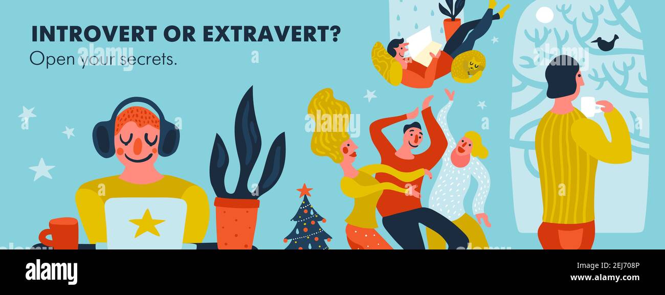 Introvert or extravert header on blue background with persons of ...