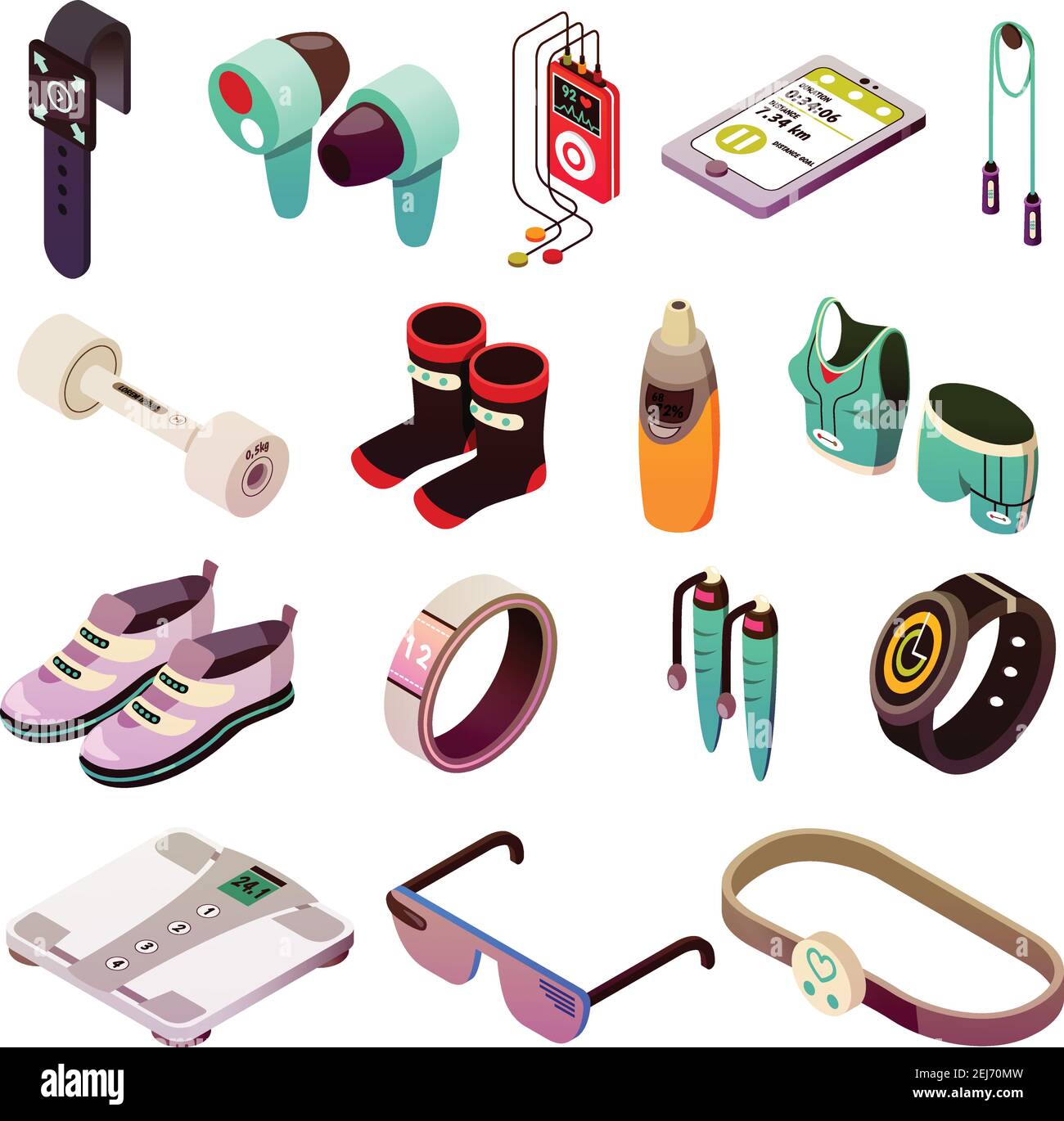 Isometric wearable sport devices icons collection of sixteen isolated ...