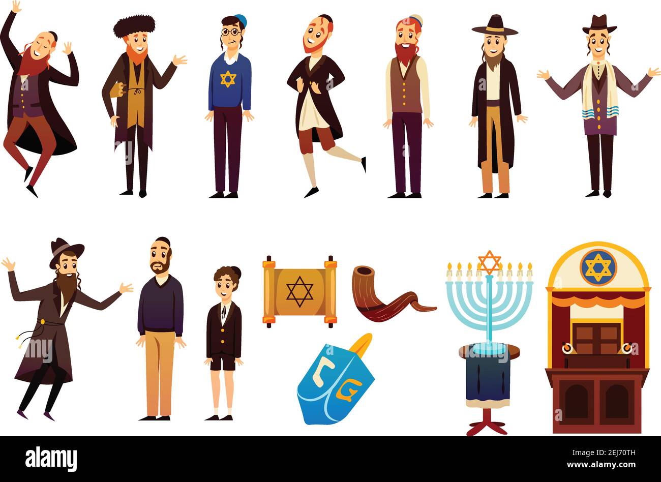 Cartoon jews characters icons collection with isolated images of young ...