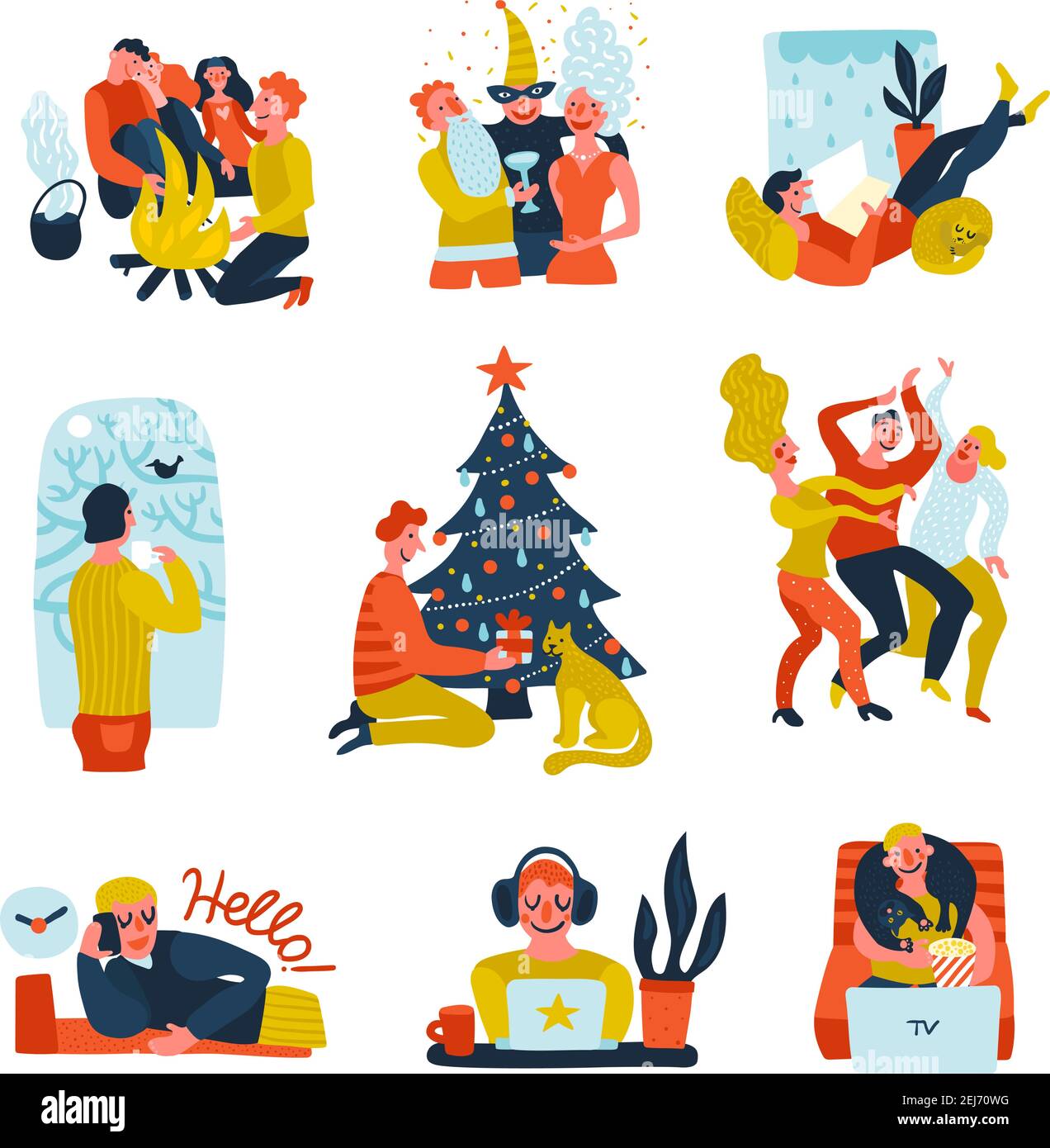 Extraversion and introversion set with people relations symbols flat ...