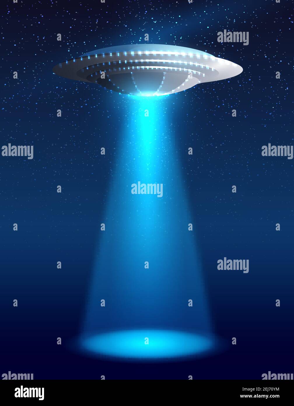 Alien realistic spaceship with light night sky and stars vector ...