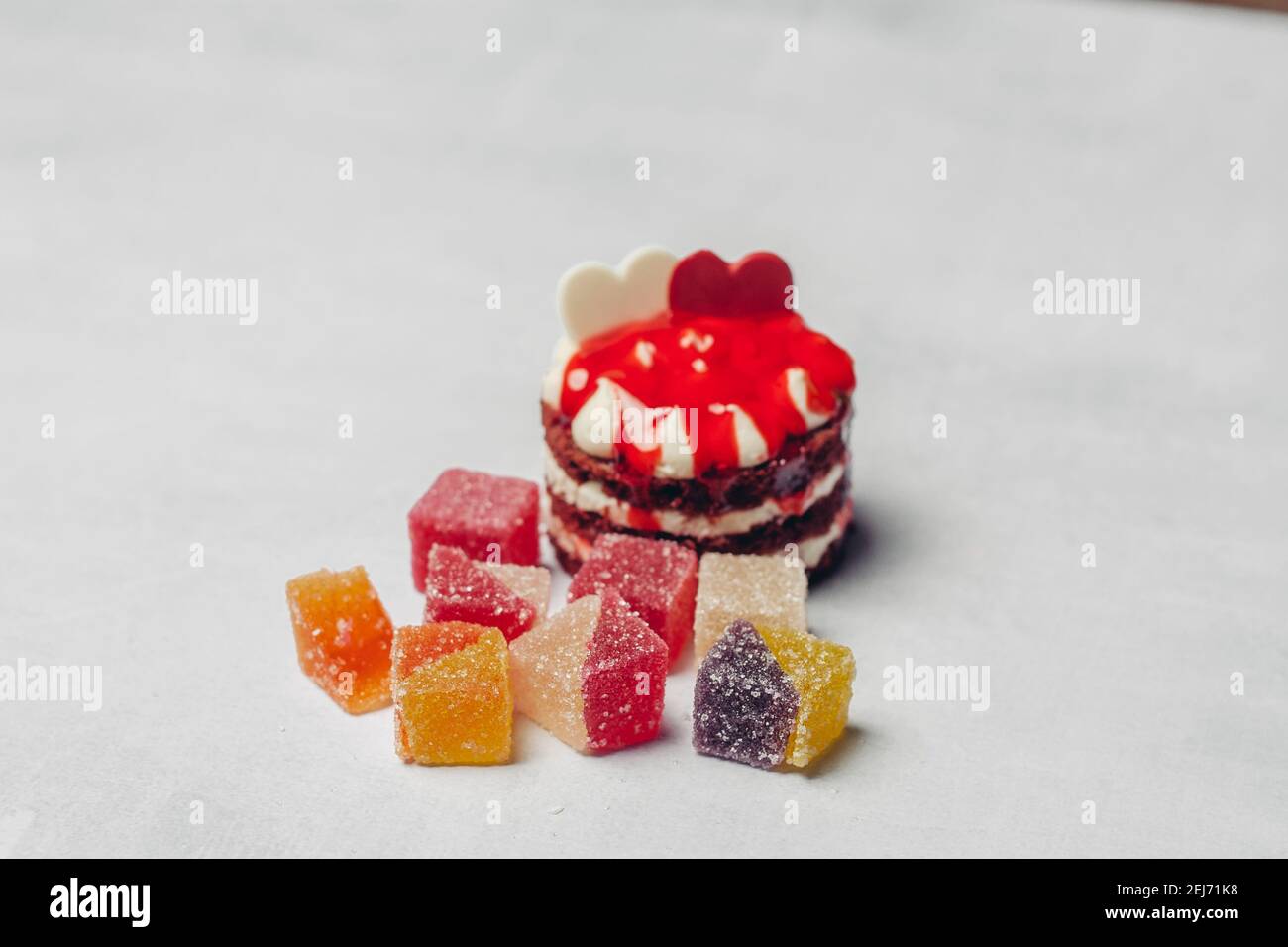 red round cake sweets meal dessert with tea wooden background Stock ...
