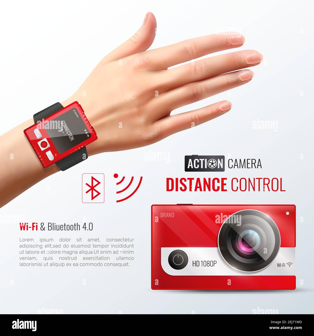 Action camera poster with distance control symbols realistic vector ...