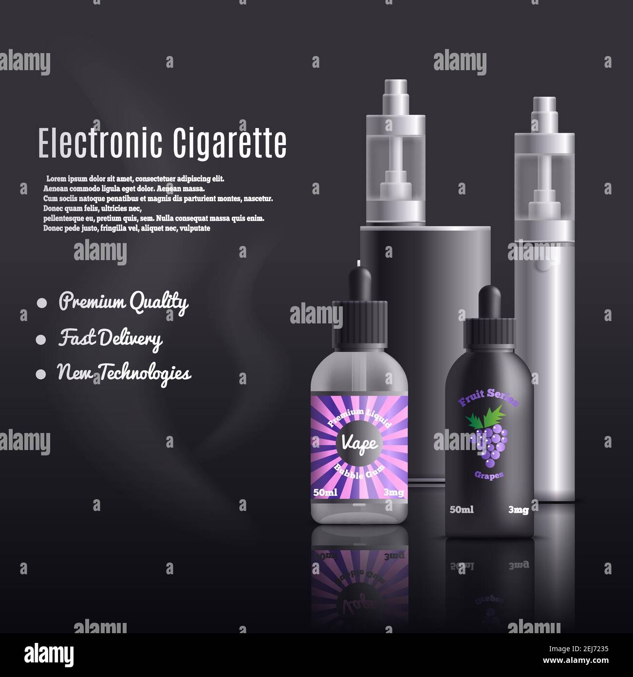 Vaping identity realistic composition with editable advertising text ...