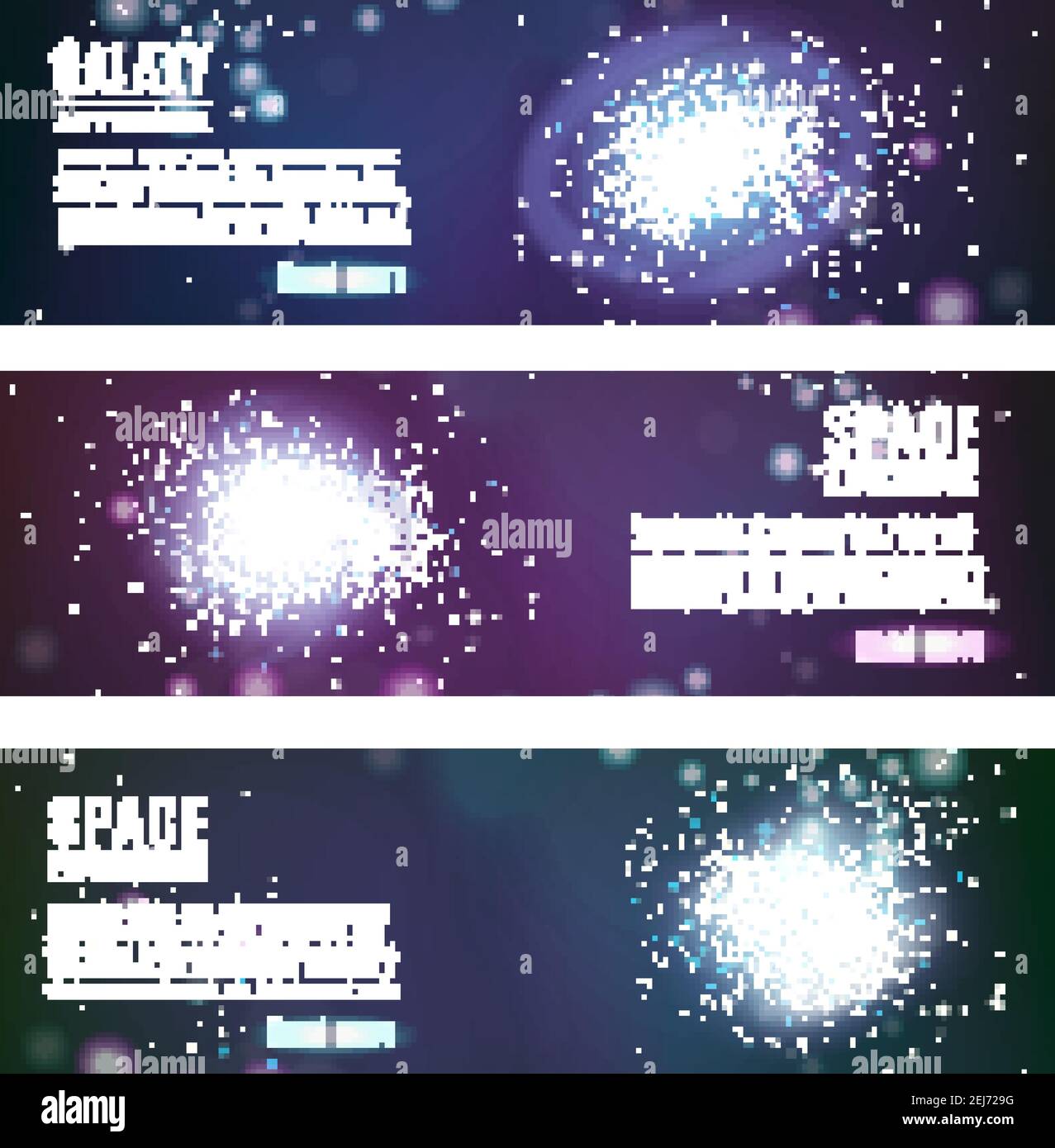Set of three galaxy spiral realistic banners with images of space with ...