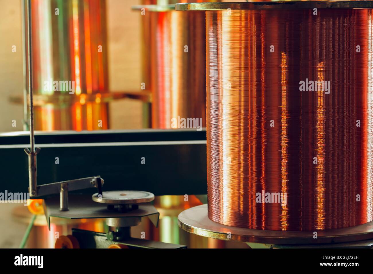 Copper wire reels in cable factory close up Stock Photo - Alamy