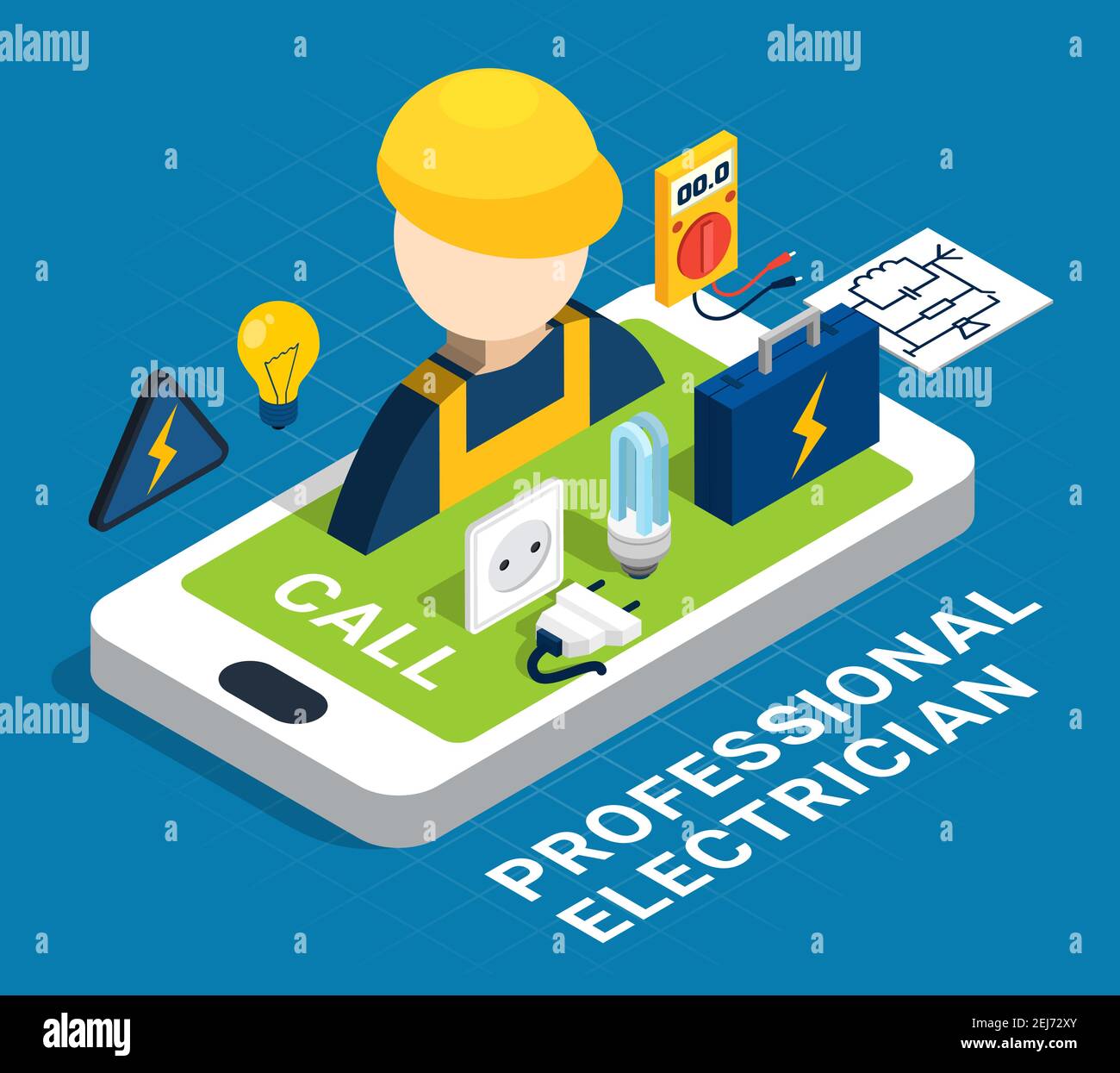 Electricity isometric colored concept with smartphone and service on ...