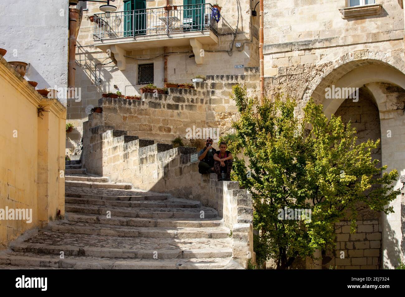 Matera, Italy - September 15, 2019: Typical cobbled stairs in a side ...