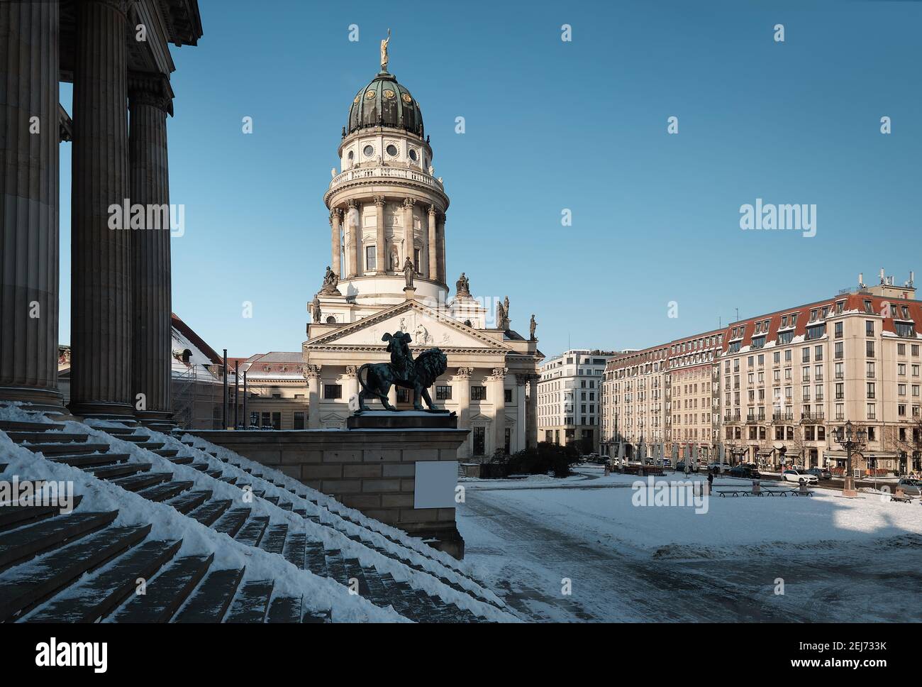 Gendarmenmarkt square in Berlin with French Cathedral. Picture taken ...