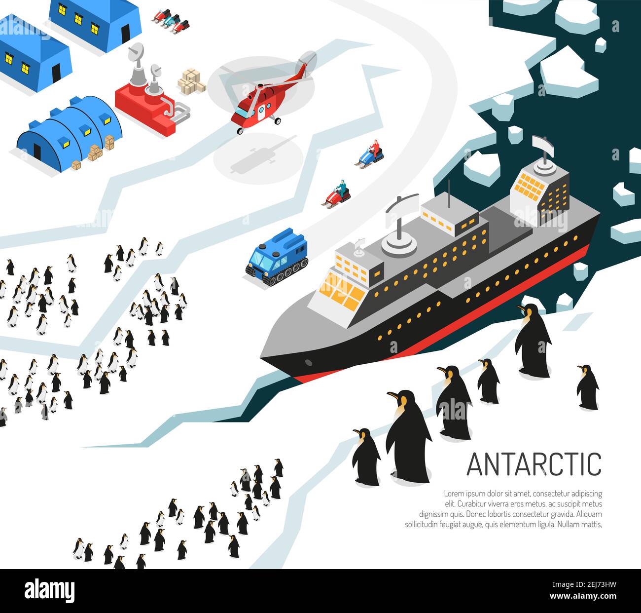 Antarctica continent ice-covered landmass Isometric poster with ...