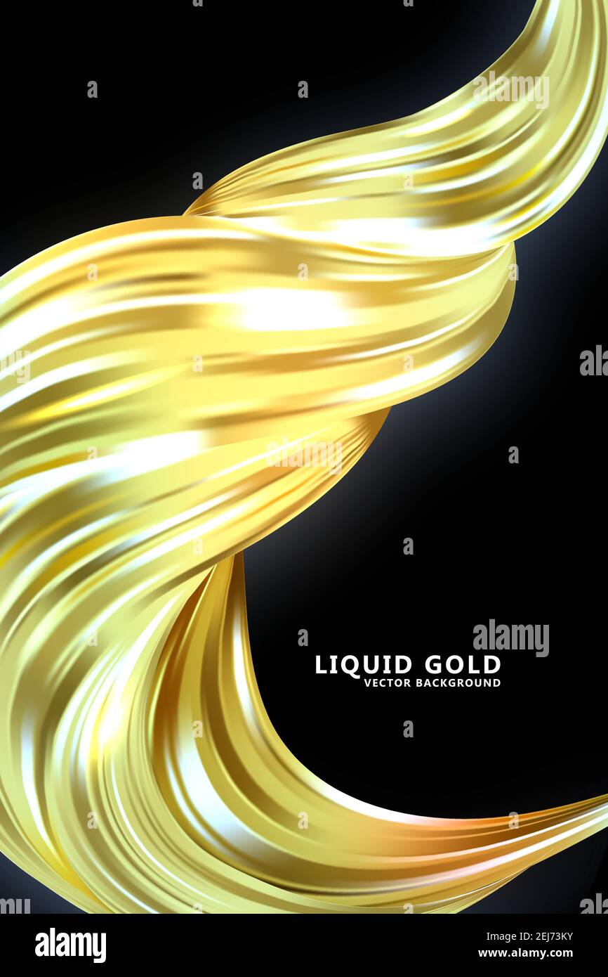 Abstract golden wave isolated on black background. Vector 3d ...