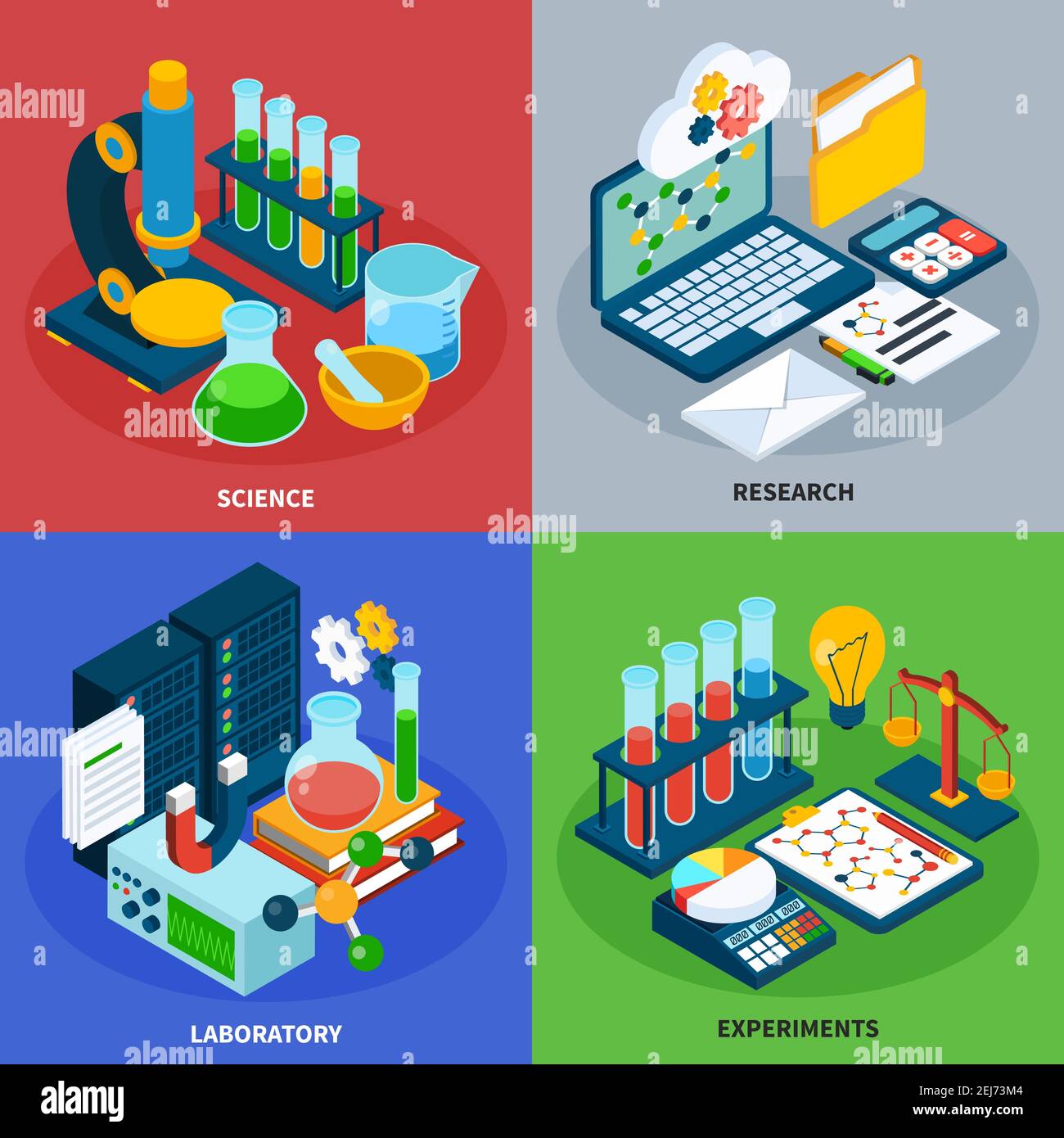 Science concept icons set with chemistry symbols isometric isolated ...