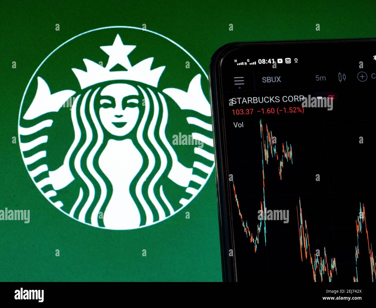 In this photo illustration the stock market information of Starbucks ...